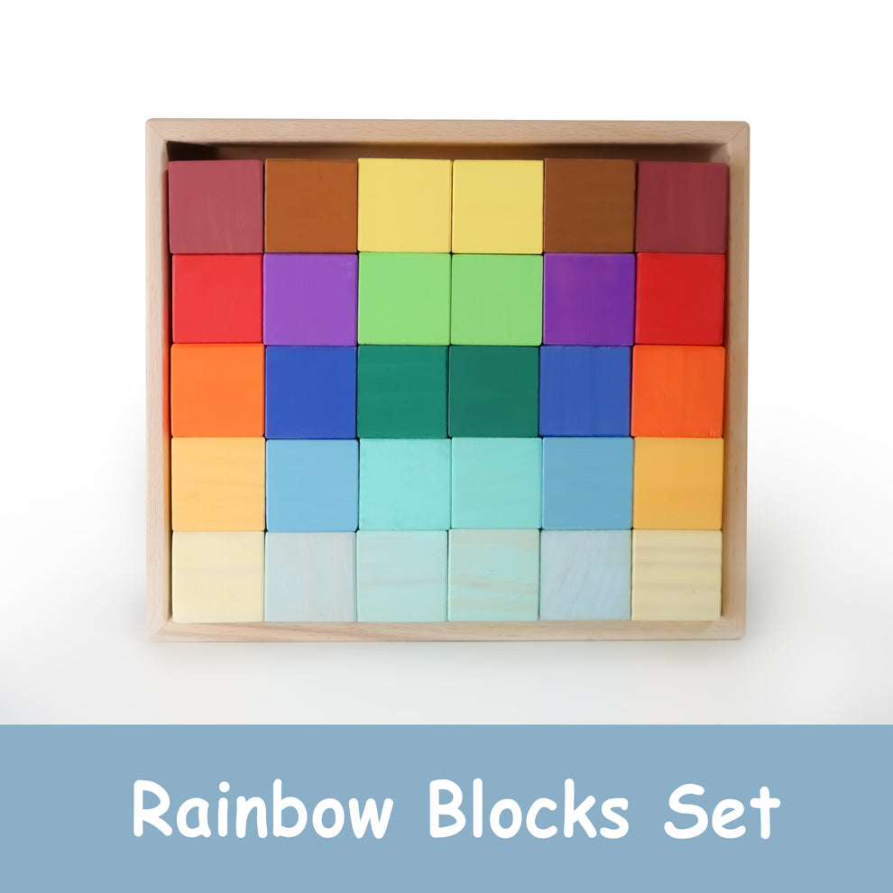 Wooden Rainbow Blocks Set - 30 Blocks 1 Tray – MoonToys